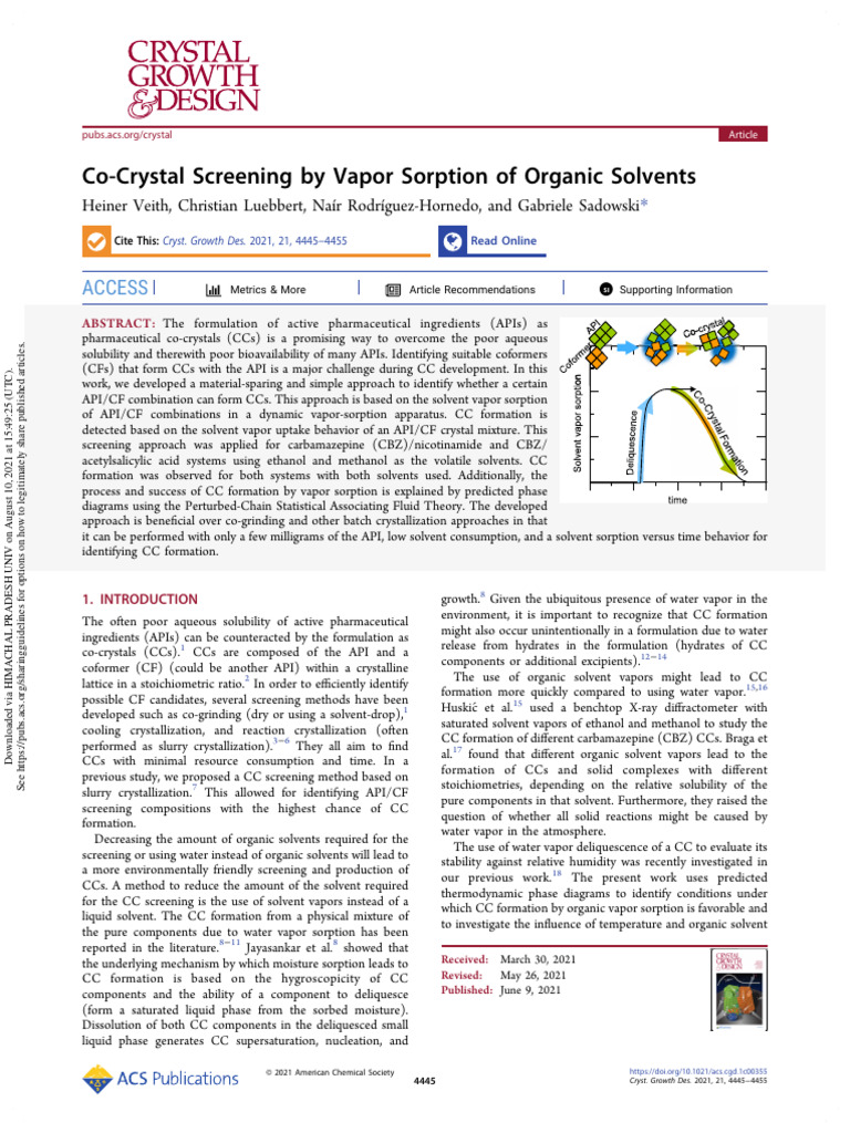 Co-Crystal Screening by Vapor Sorption of Organic Solvents | PDF ...