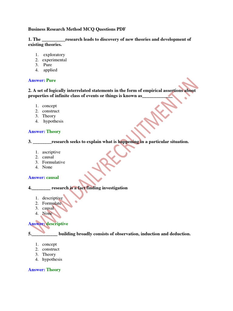 Business Research Method MCQ Questions PDF | PDF | Inductive Reasoning | Theory