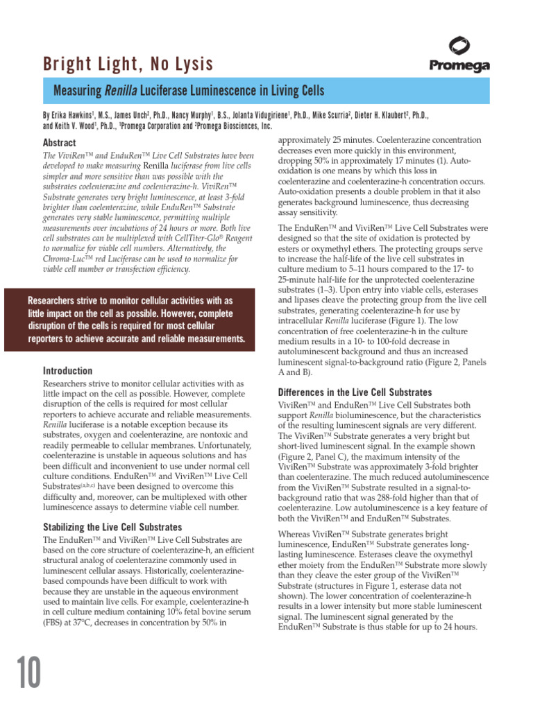 Measuring Renilla Luciferase Luminescence in Living Cells | PDF ...