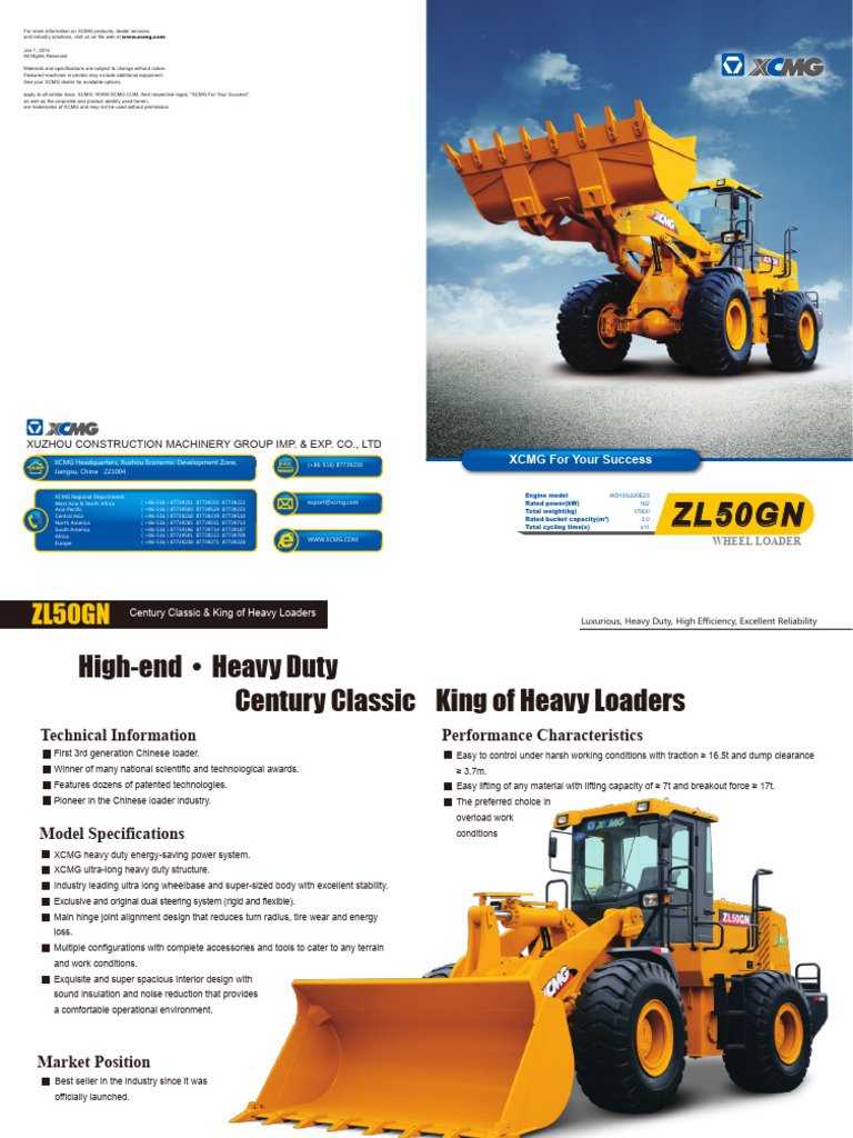XCMG ZL50GN Wheel Loader Specifications | PDF | Mechanical Engineering ...