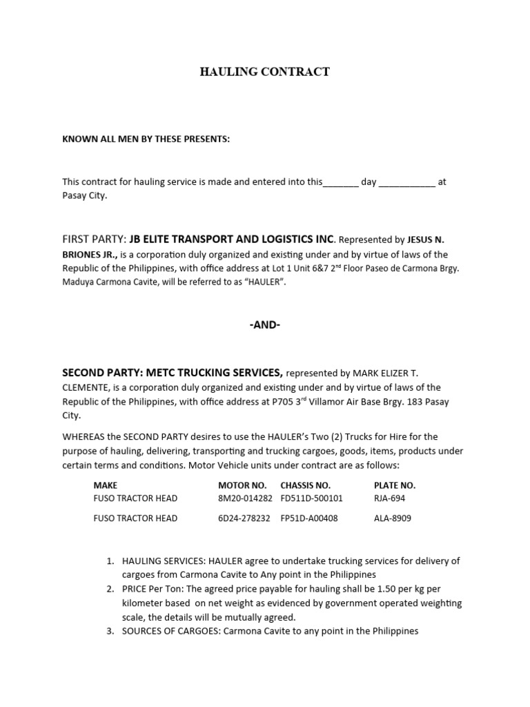 Hauling Contract | PDF | Transport | Vehicles