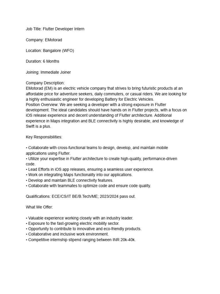 Flutter Developer Intern | PDF