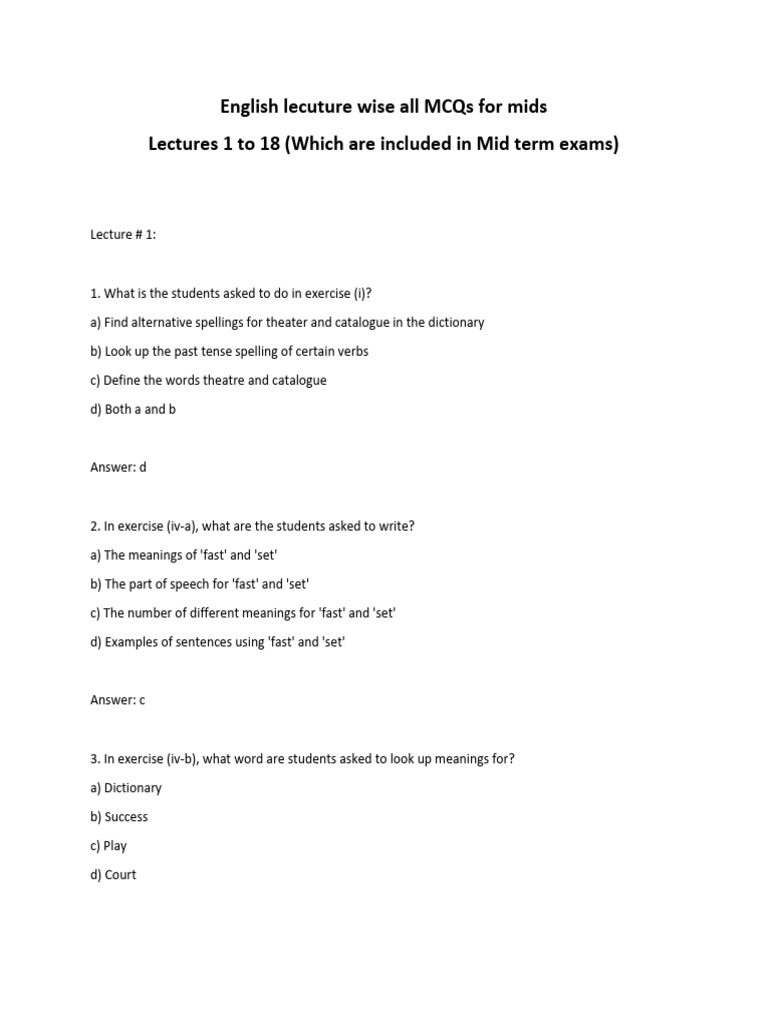 English All Lecture Wise MCQs For Mids | PDF | Computer Data Storage | Input/Output