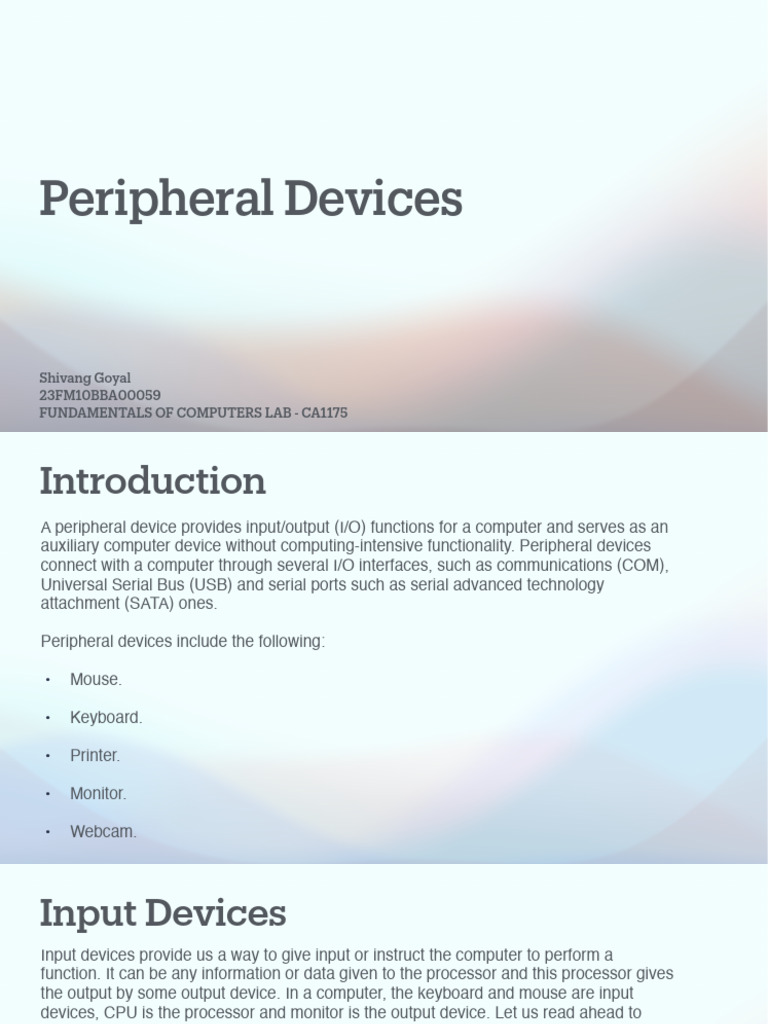 Peripheral Devices | PDF | Input/Output | Computer Hardware