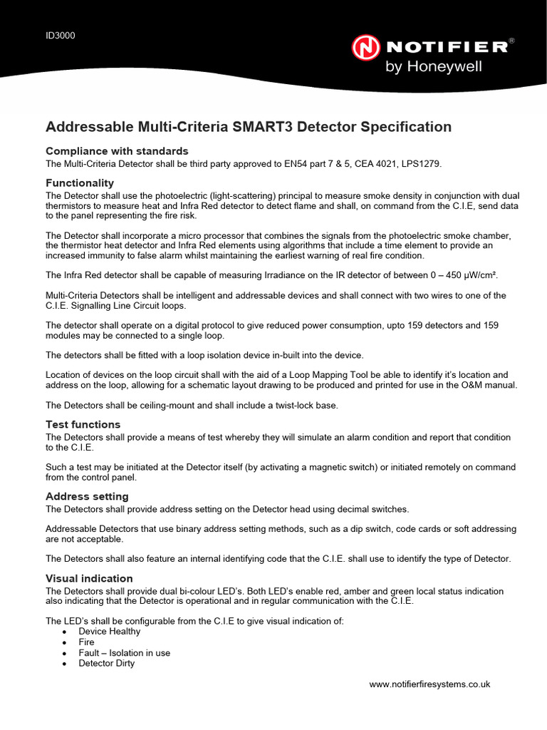 NOTIFIER Addressable Multi-Criteria SMART3 Detector Specification | PDF ...