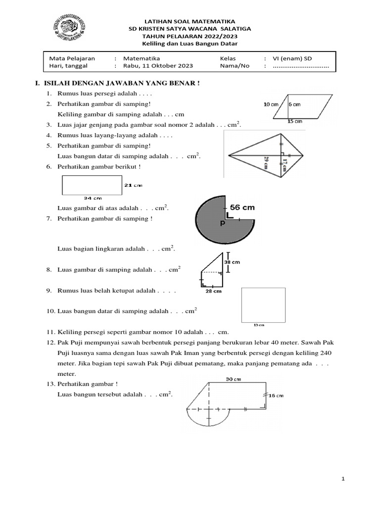 Latihan Soal Keliling Dan Luas Bangun Datar 2023 | PDF
