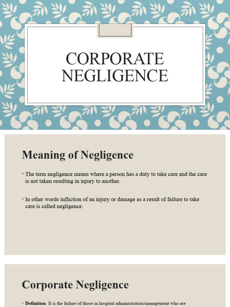Understanding Corporate Negligence in Healthcare | PDF | Negligence ...