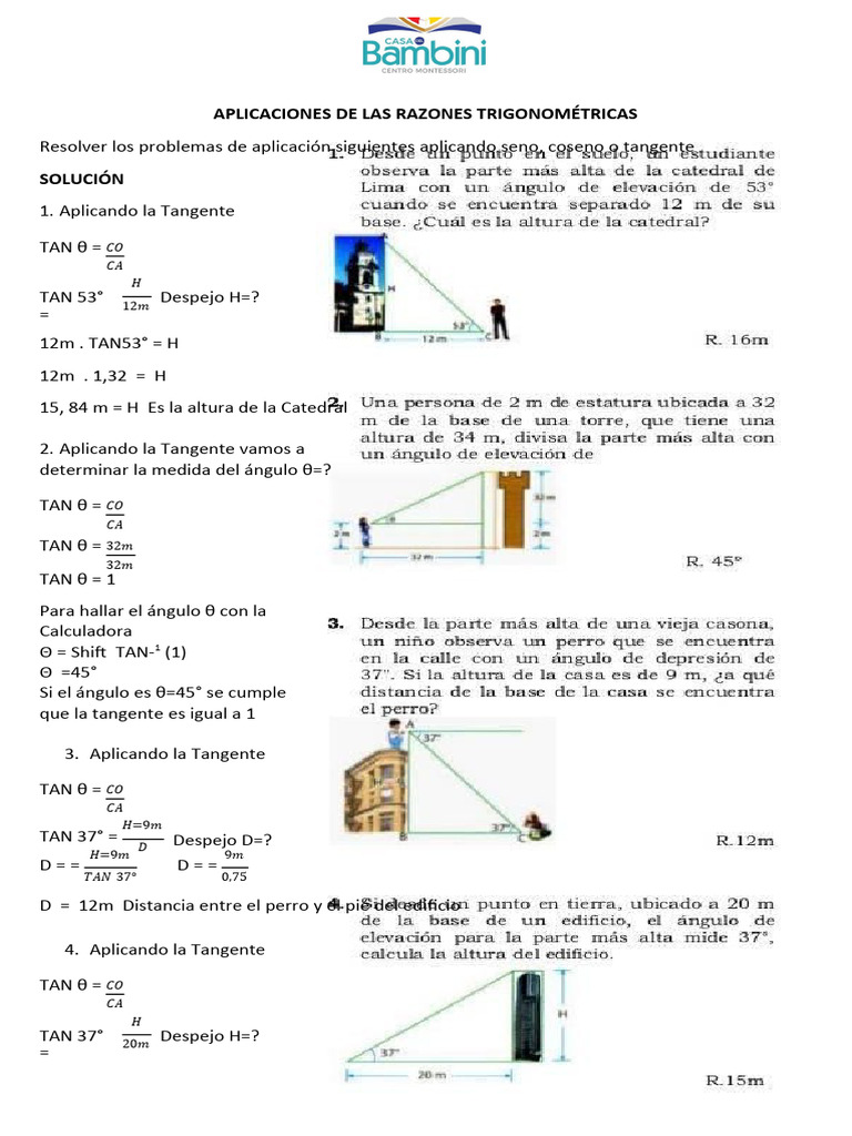 Ejercicios De Aplicación De Trigonometría Pdf Trigonometría