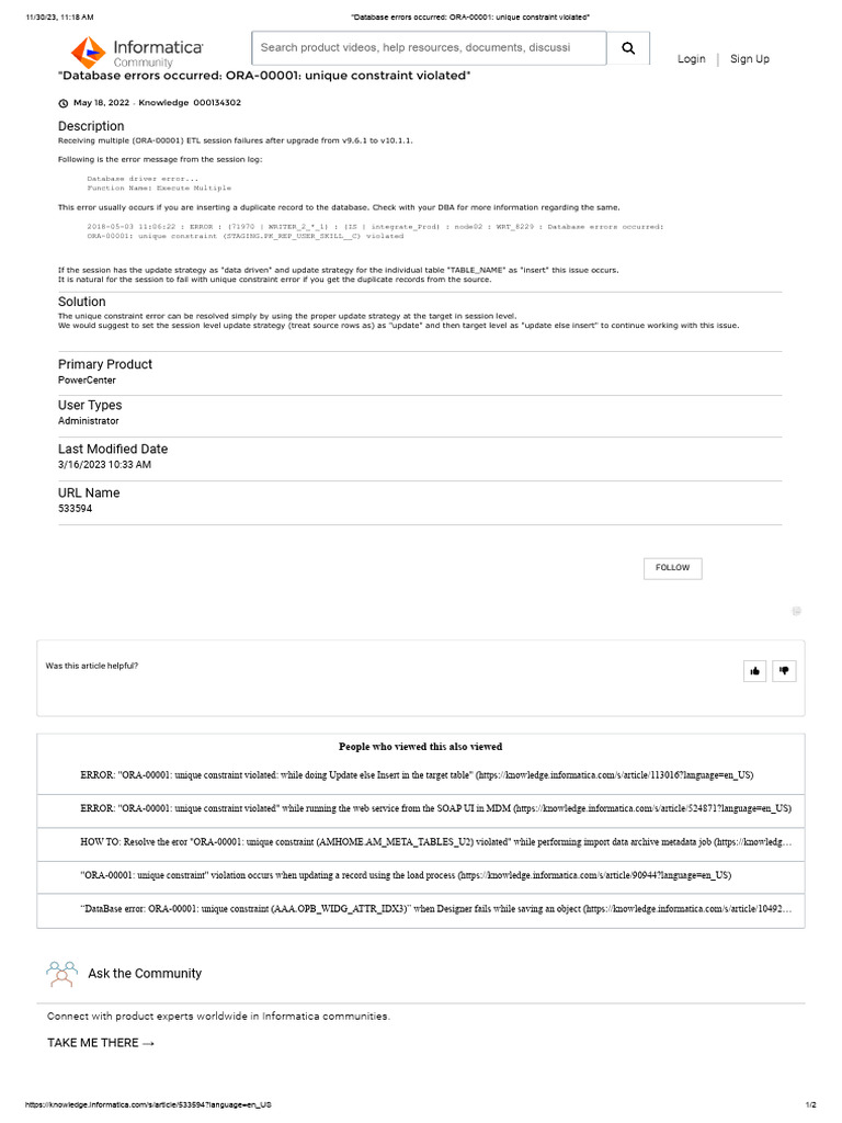 Database Errors Occurred - ORA-00001 - Unique Constraint Violated | PDF | Databases | World Wide Web