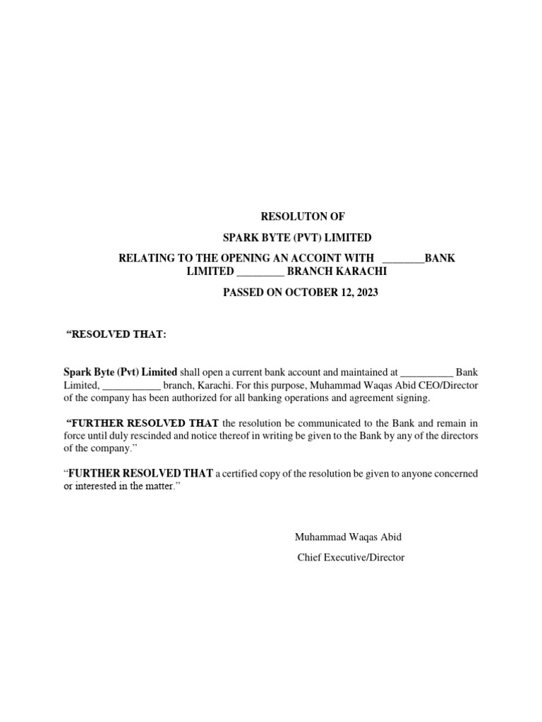 Board Resolution Bank-Spark Byte | PDF