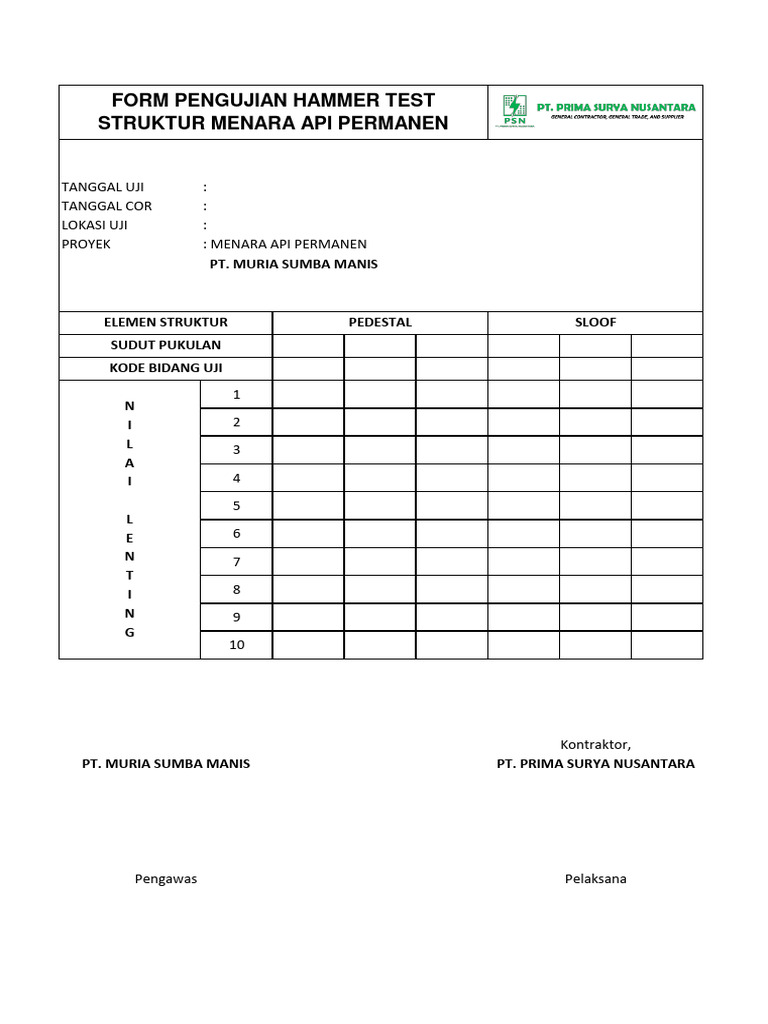 Form Uji Hammer Test | PDF