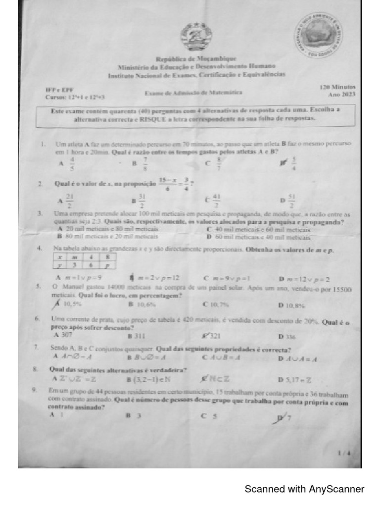 IFP-matemática 2023 | PDF