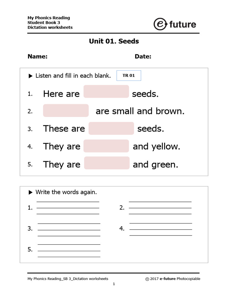 01 - My Phonics Reading 3 - Dictation Worksheets | PDF | Learning To ...