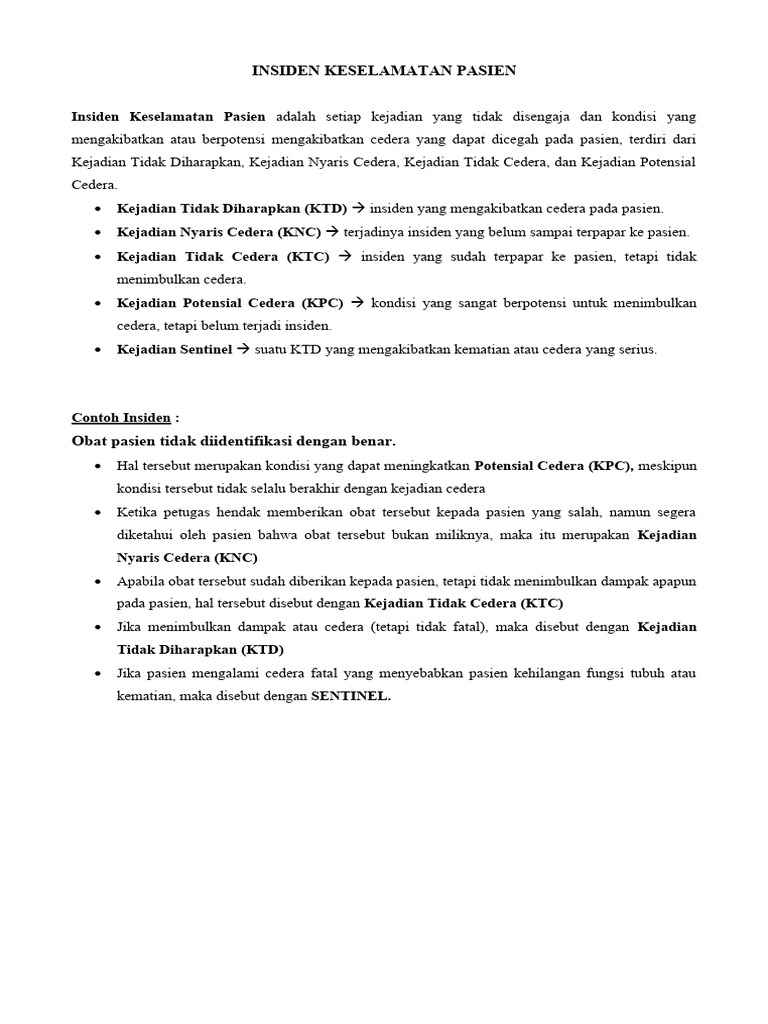 Contoh INSIDEN KESELAMATAN PASIEN - 105842 | PDF