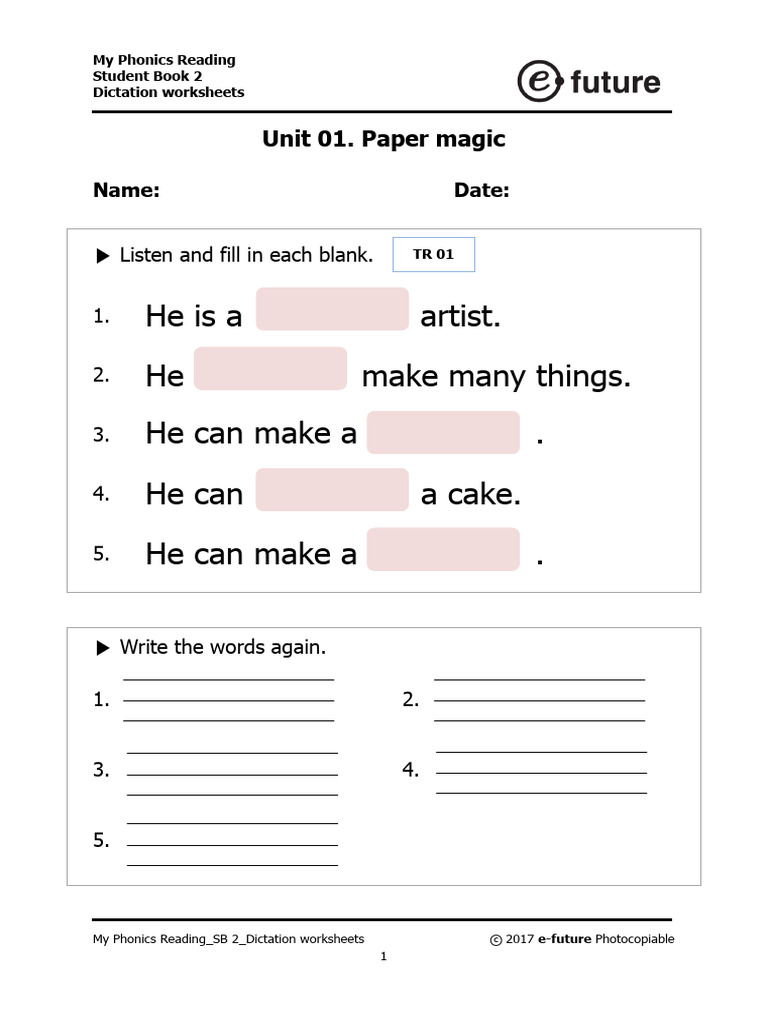 01 - My Phonics Reading 2 - Dictation Worksheets | PDF | Phonics | Learning
