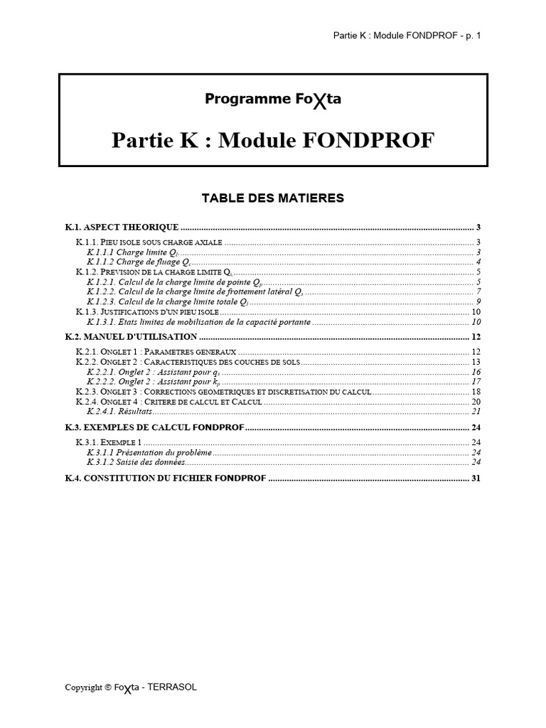 FoXta-PartieK v2.0 | PDF | Fondation profonde | Fondation (construction)