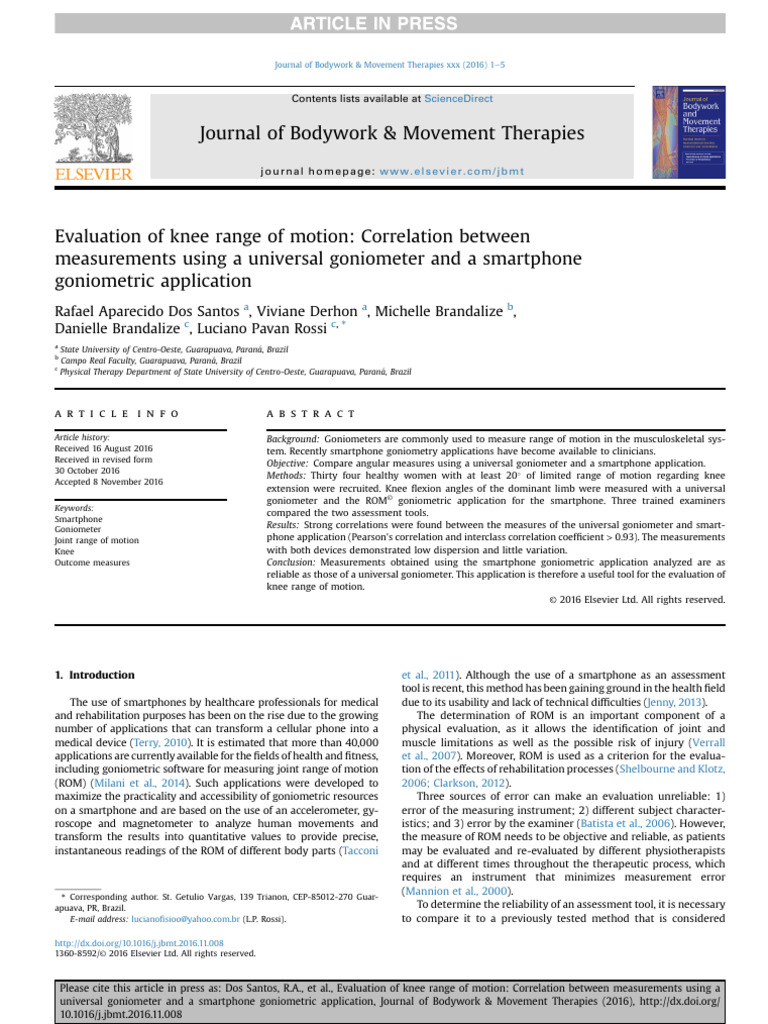 Evaluation of Knee Range of Motion Correlation Between Measurements ...