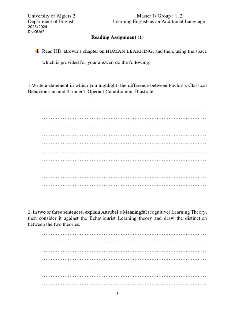 Reading Assignment 1 24 | PDF