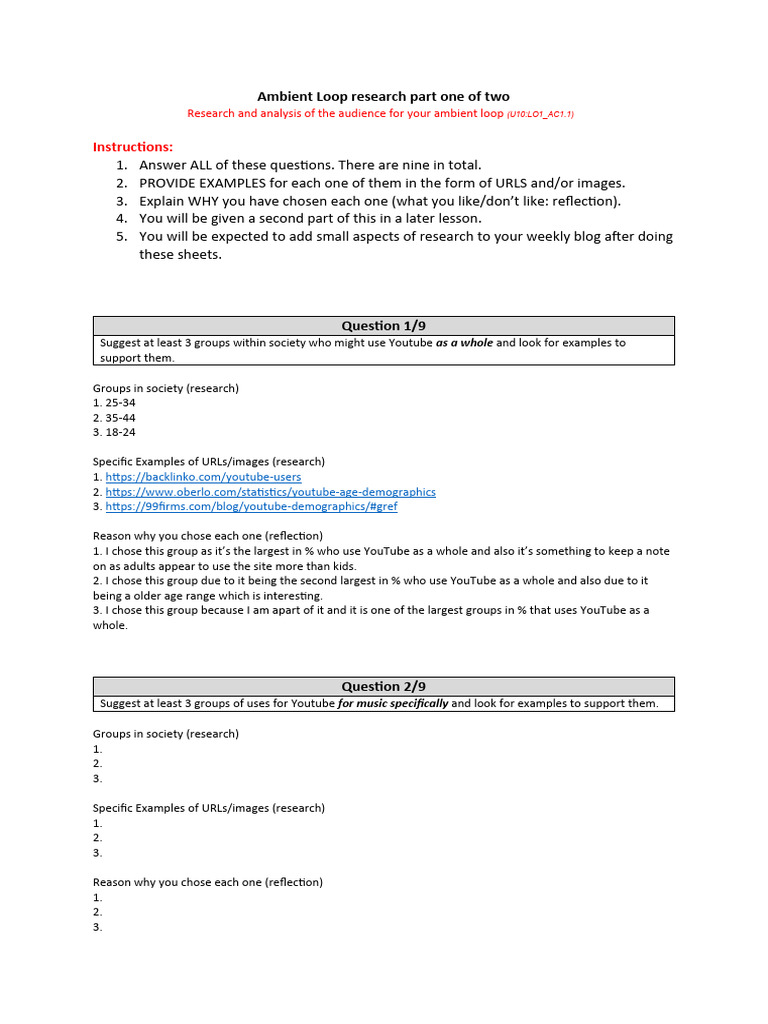 Research Worksheet One | PDF