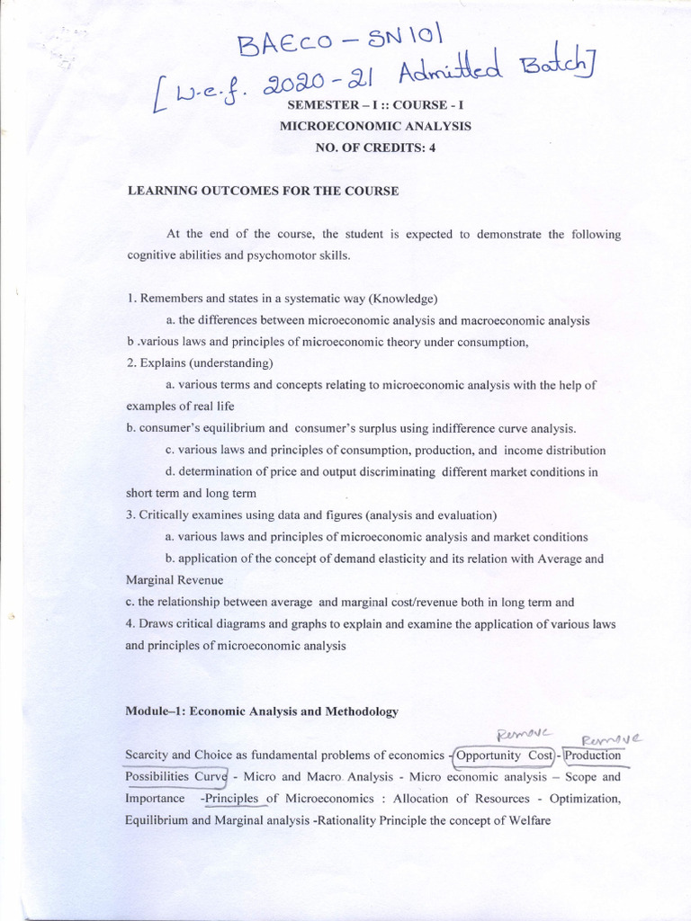 Ba Economics - 2020-21 Admitted Batch | PDF