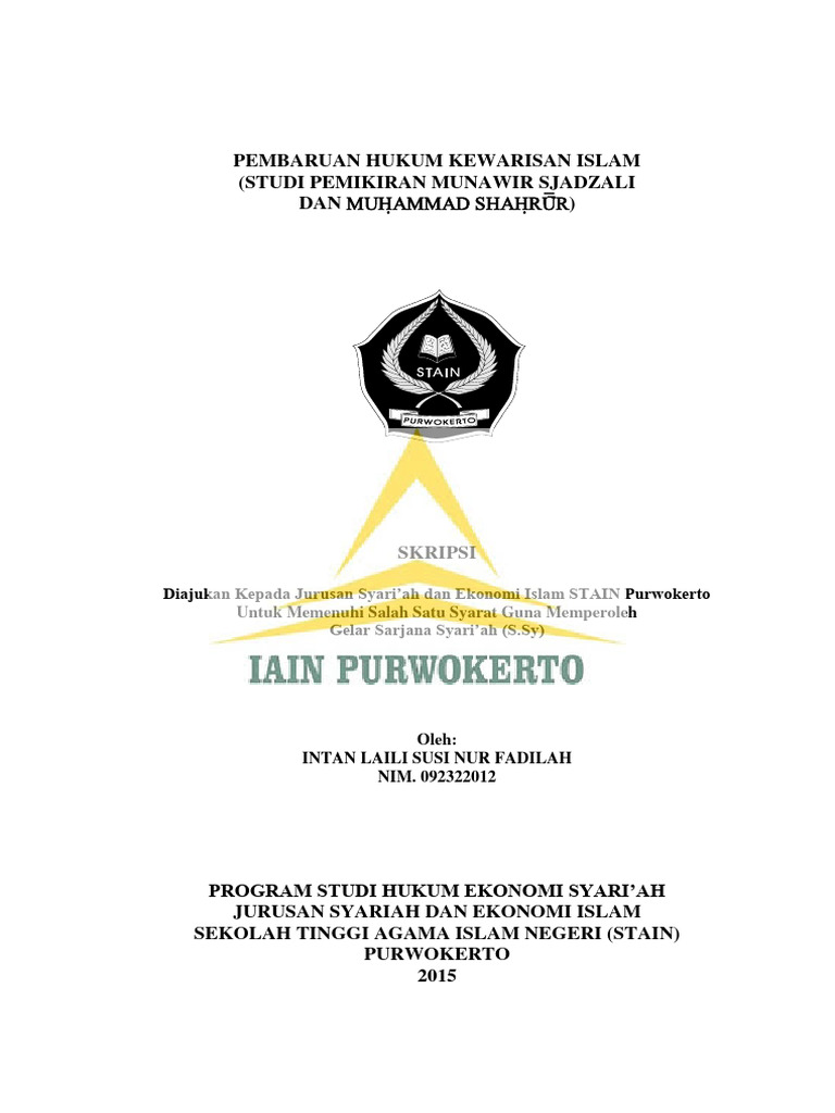 Pembaruan Hukum Kewarisan Islam (Studi Pemikiran Munawir Sjadzali Dan ...