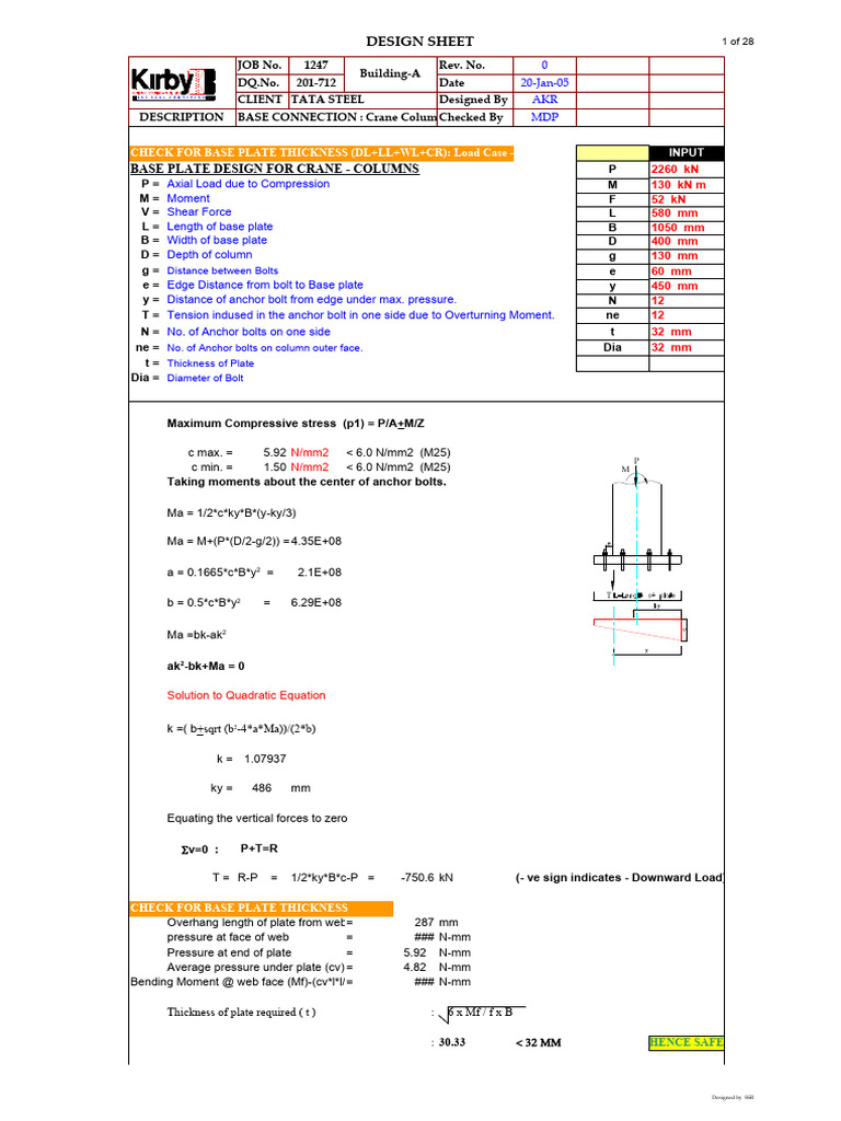 Anchor Bolt& Base Plate Design | PDF | Materials | Solid Mechanics