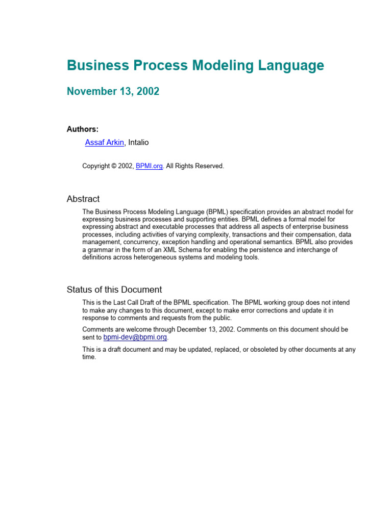 BPML 2002 | PDF | Xml Schema | Xml