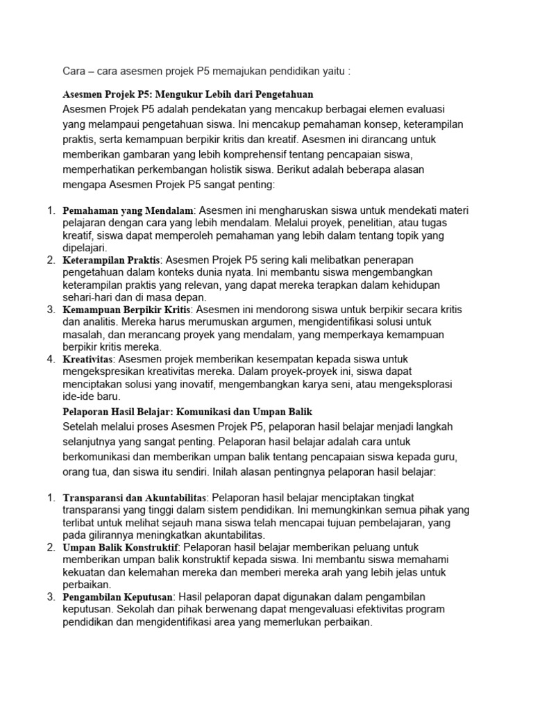 Asesmen Projek P5 untuk Pendidikan Holistik | PDF