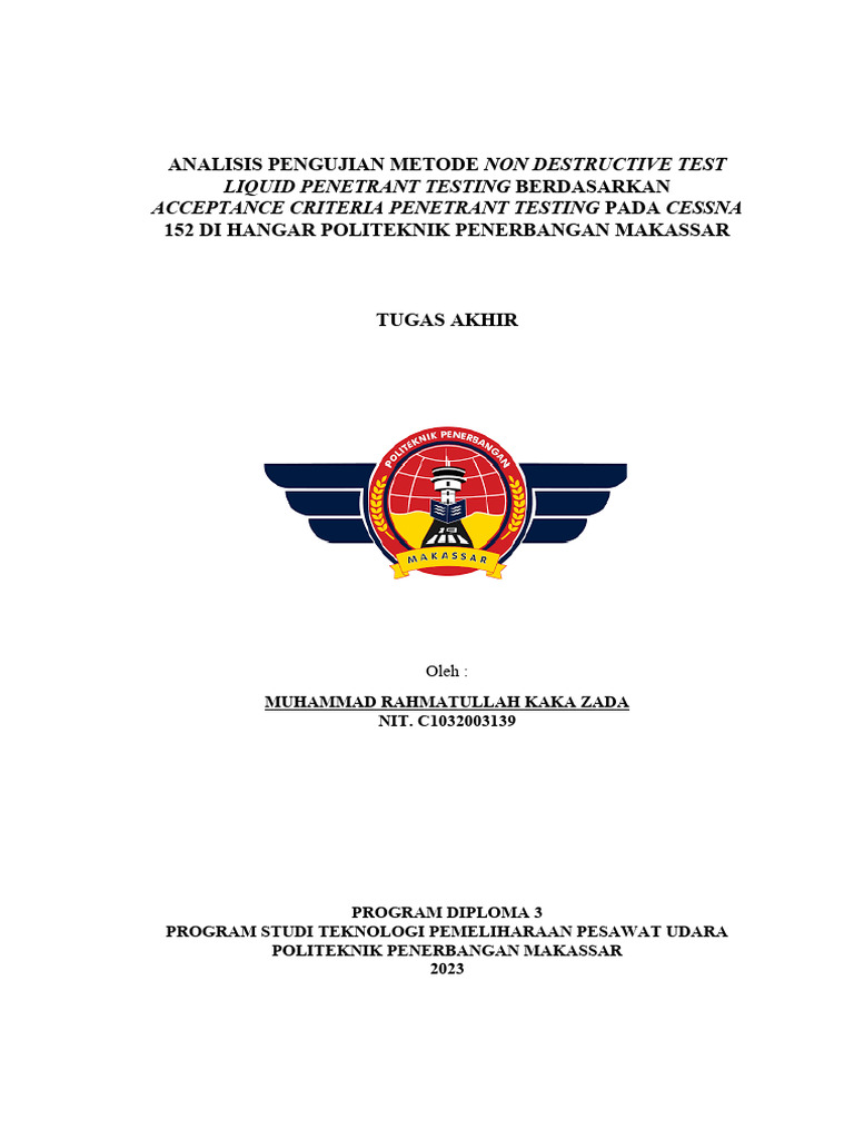 Analisis Pengujian Metode Non Destructive Test Liquid Penetrant Testing