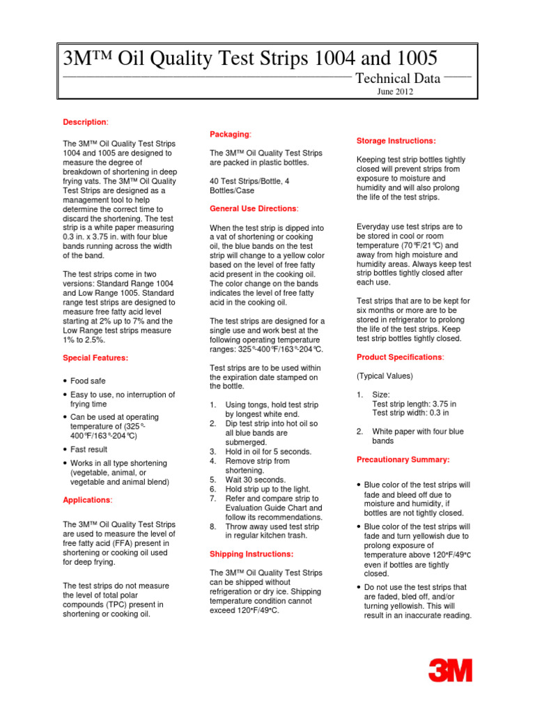 3M Oil Quality Test Strips 1004 and 1005 | PDF | Cooking Oil | Implied ...