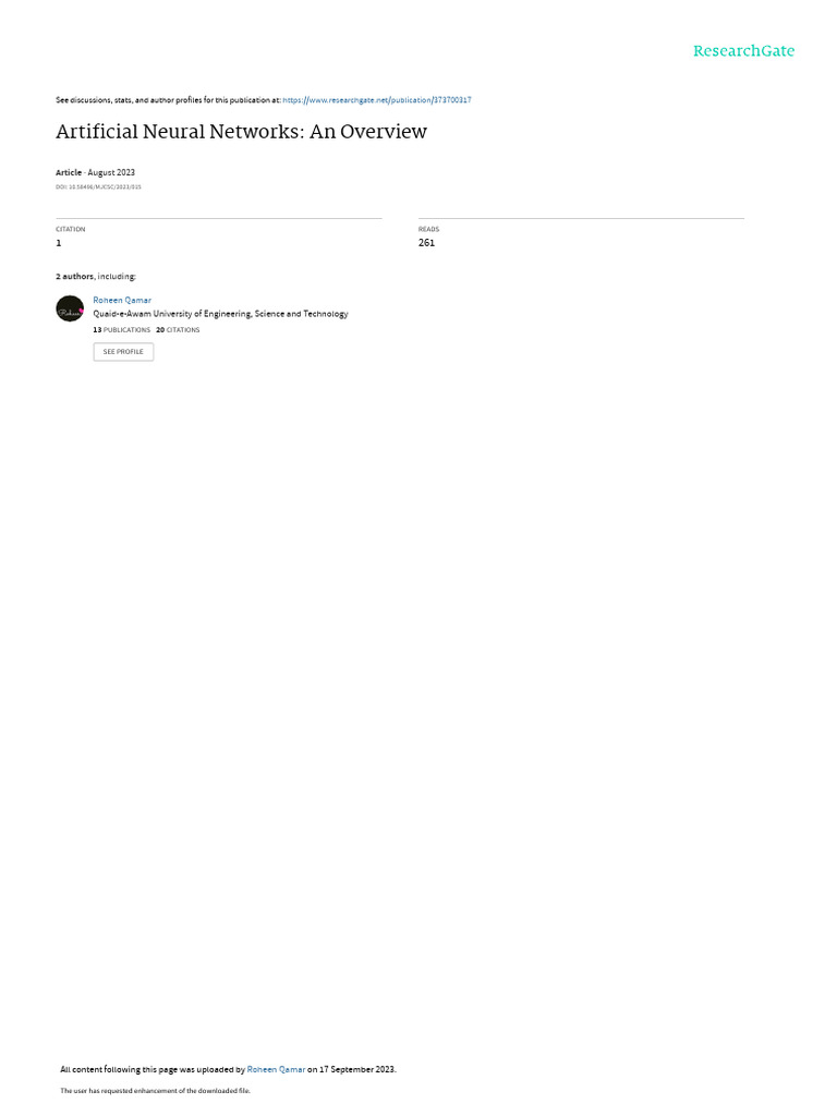 Artificial Neural Networks: An Overview: August 2023 | PDF | Artificial Neural Network | Machine ...