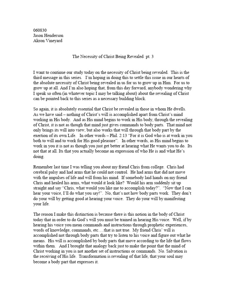 03 The Necessity of Christ Being Revealed PT 3 | PDF | Jesus | Truth