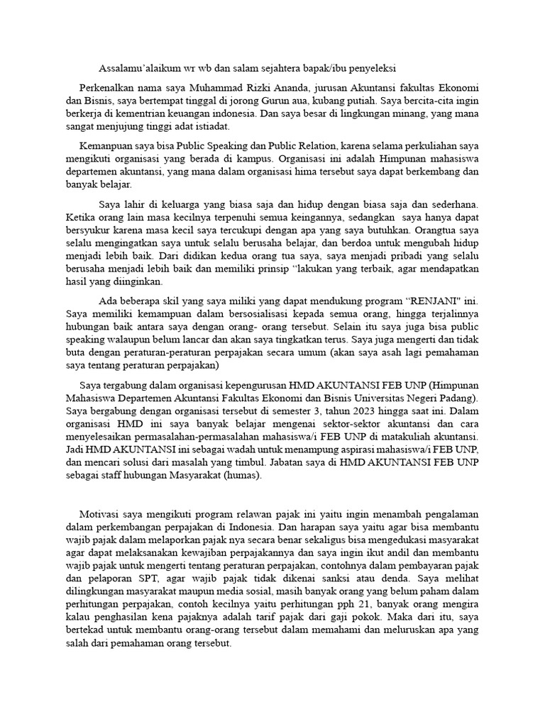 Essay - Relawan - Pajak - Muhammad Rizki Ananda | PDF