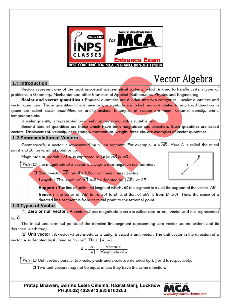 Inps Vectors Study Material | PDF | Euclidean Vector | Quantity