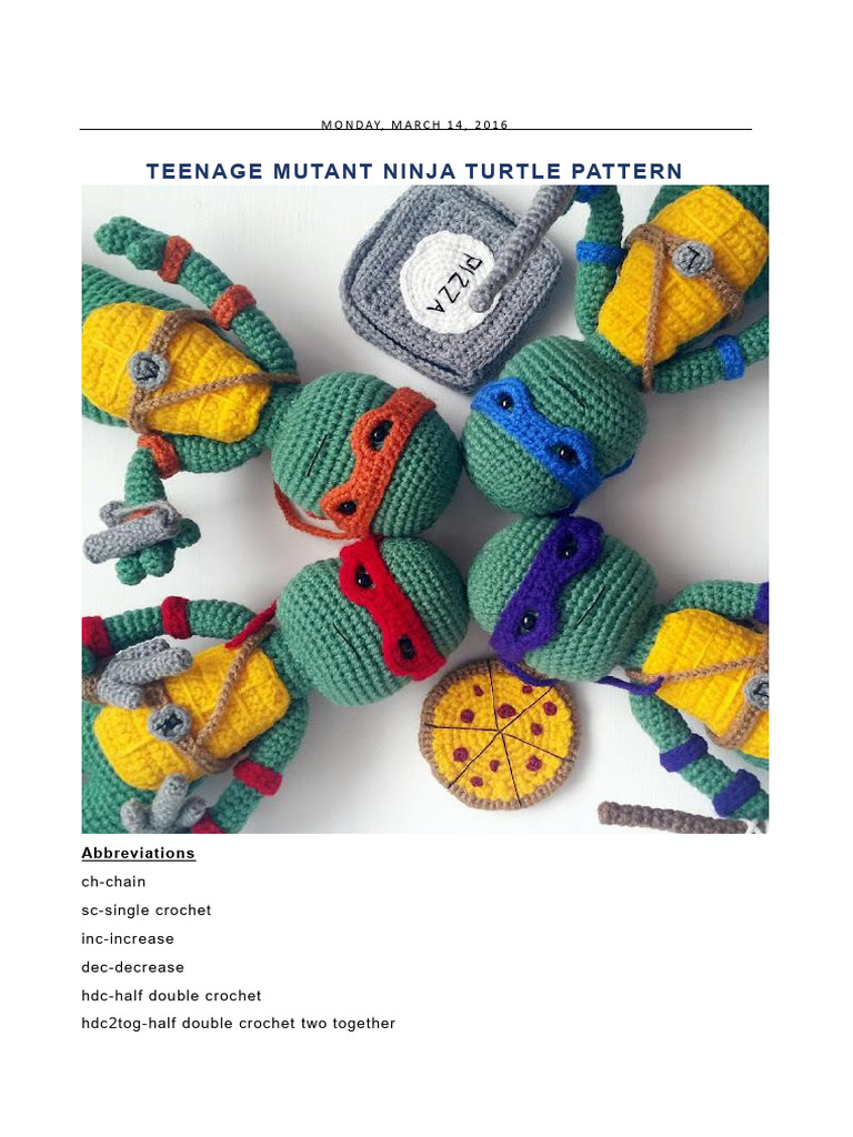 Ninja Turtles | PDF | Crochet | Textiles