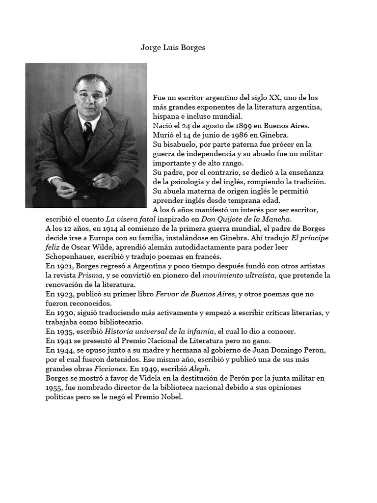 Breve biografía de Jorge Luis Borges | PDF