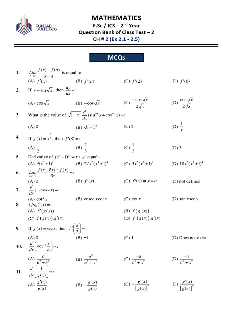 Question Bank 2nd Year Math CT - 3 | PDF | Mathematical Relations ...