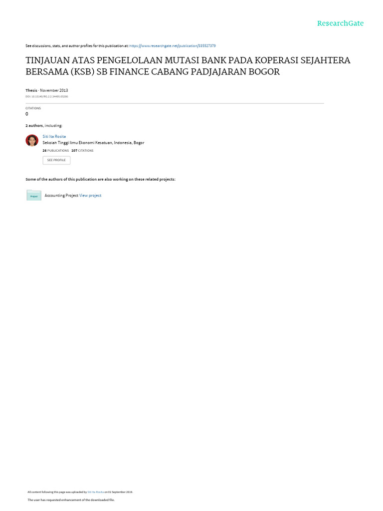 Tinjauan Atas Pengelolaan Mutasi Bank Pada Koperas | PDF