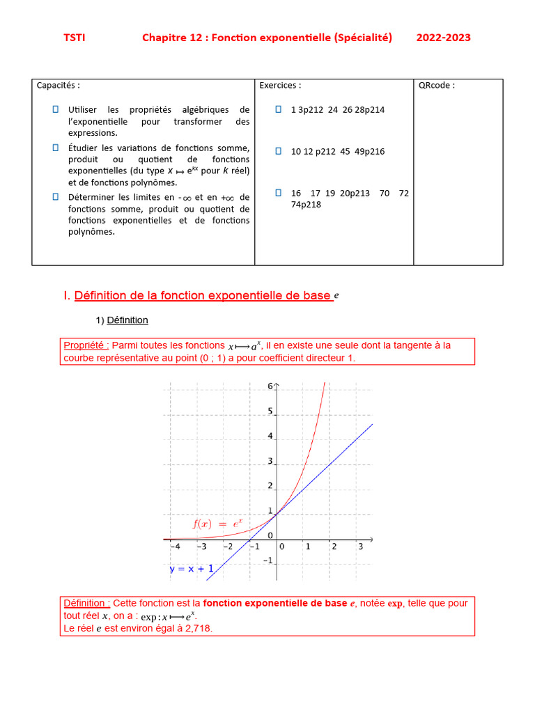 Propriétés de la fonction exponentielle | PDF | Fonction exponentielle ...