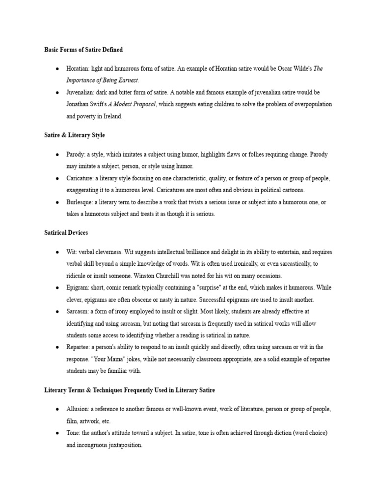 Types Of Satire Pdf Irony Satire