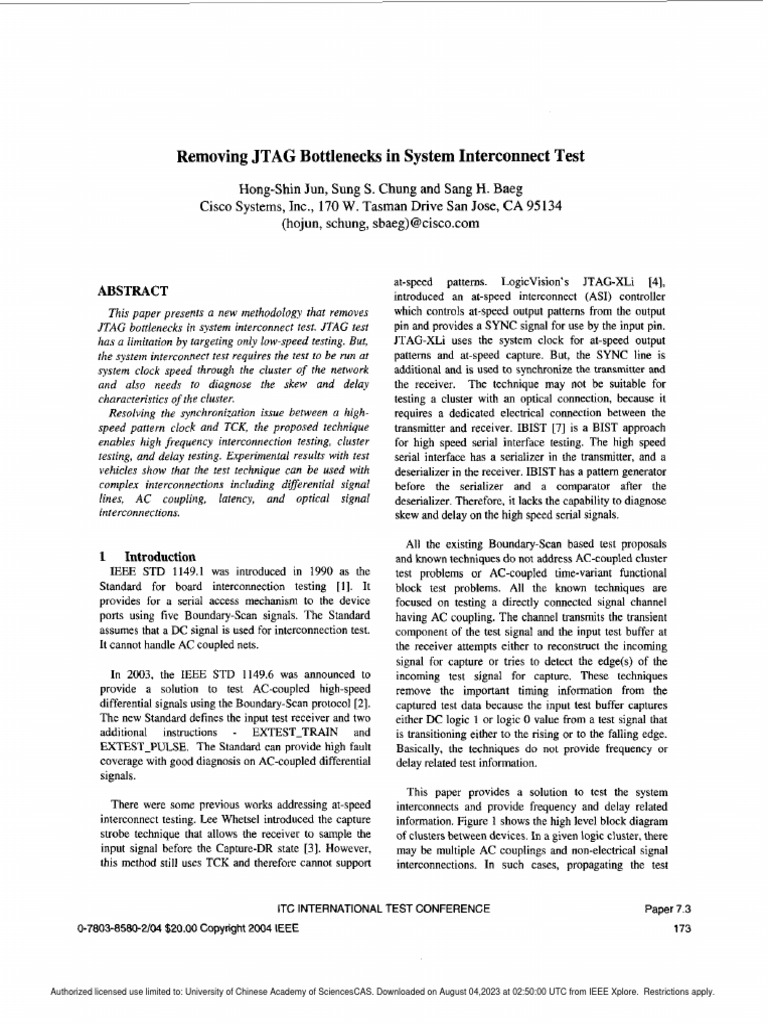 Removing Jtag Bottlenecks In System Interconnect Test Pdf Computer Science Manufactured Goods