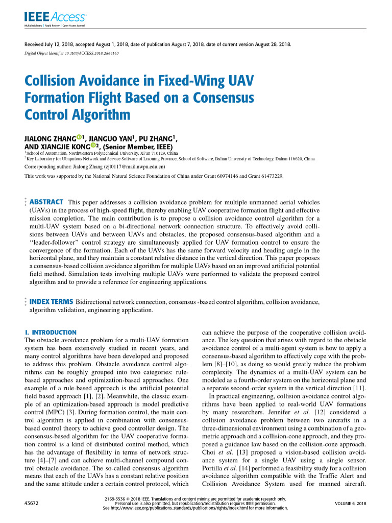 Collision Avoidance in Fixed-Wing UAV Formation Flight Based On A Consensus Control Algorithm ...