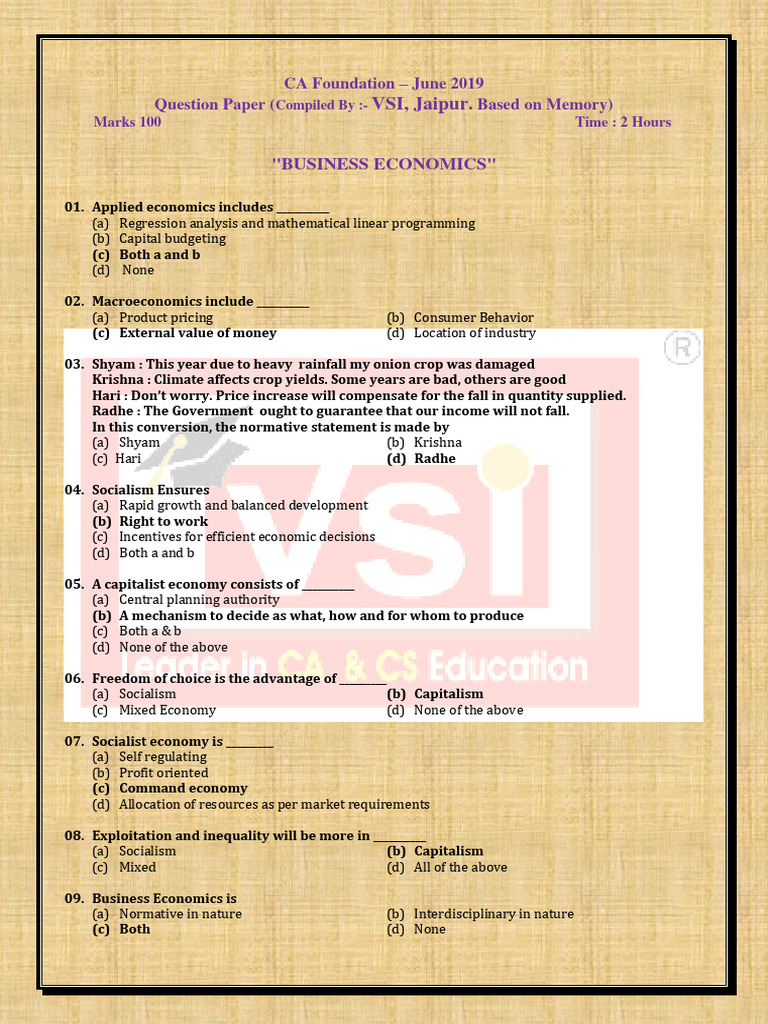 Ca Foundation Business Economics Additional Question Paper | PDF ...