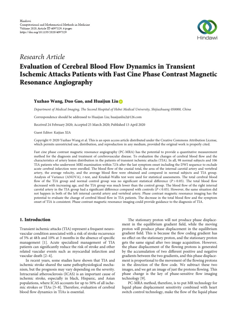 6. Evaluation of Cerebral Blood Flow Dynamics in Transient Ischemic ...