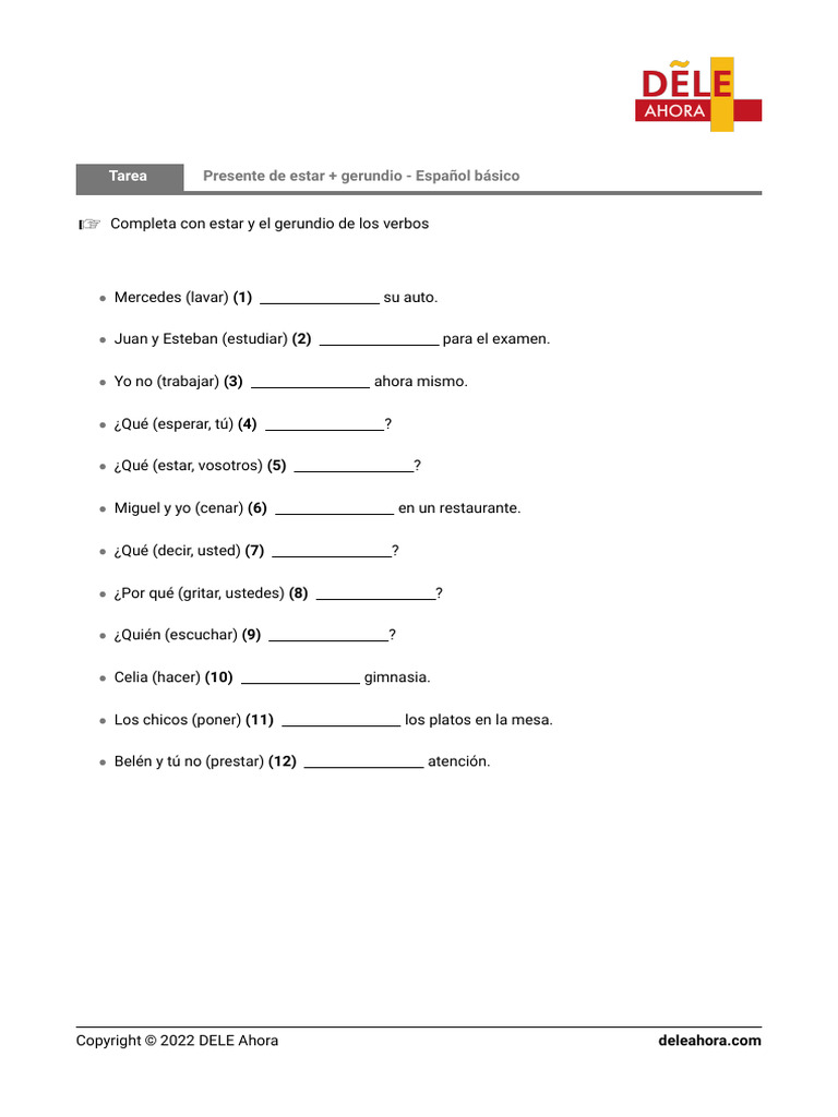 Presente de Estar Gerundio Espanol Basico | PDF