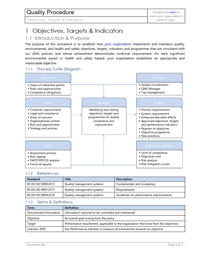 Quality Objectives and Turtle Diagram | PDF | Quality Management System ...