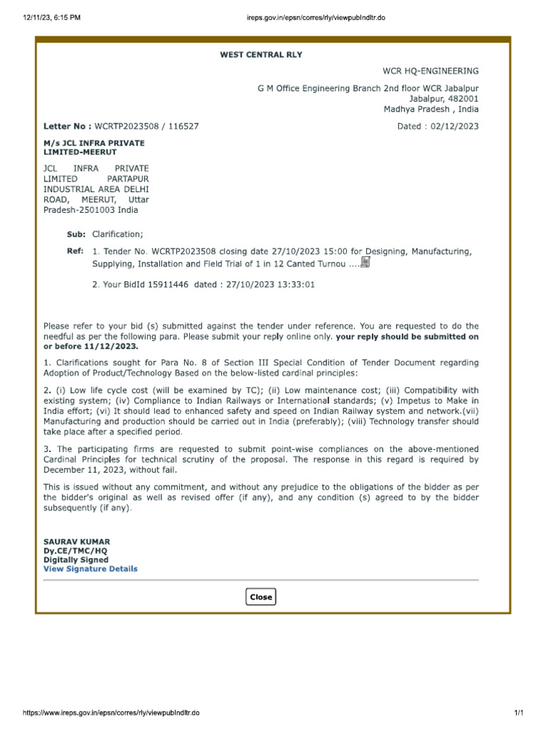 JCL Infra Letter | PDF