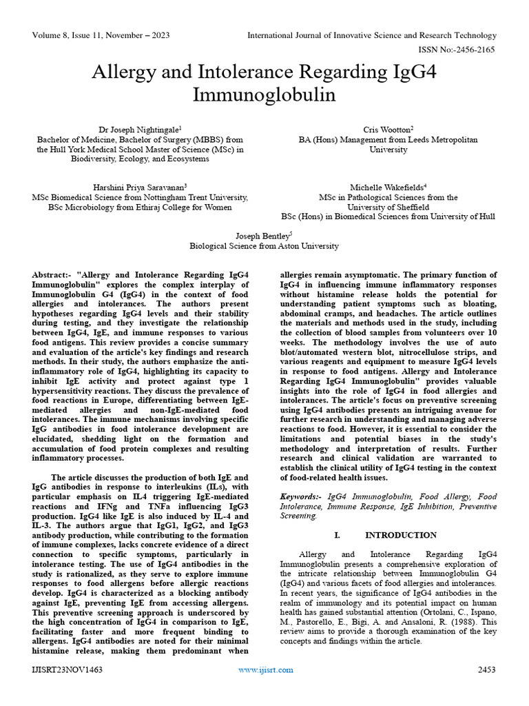 IgG4's Role in Food Allergies and Intolerances | PDF | Statistical ...