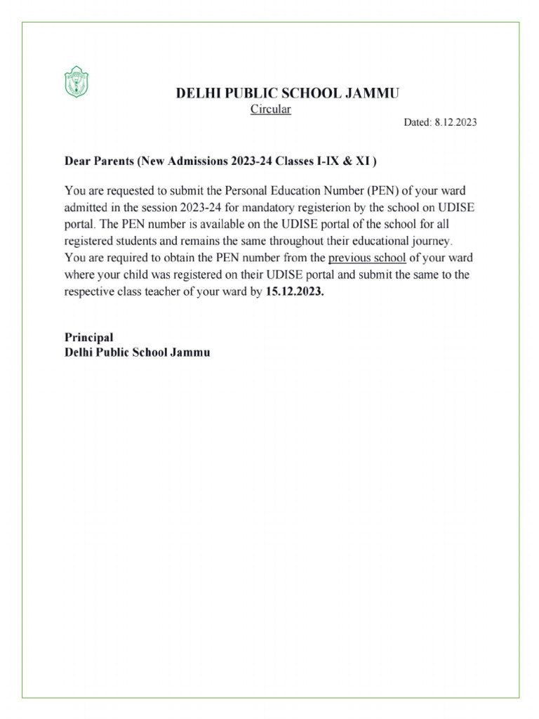 Circular - PEN Number | PDF