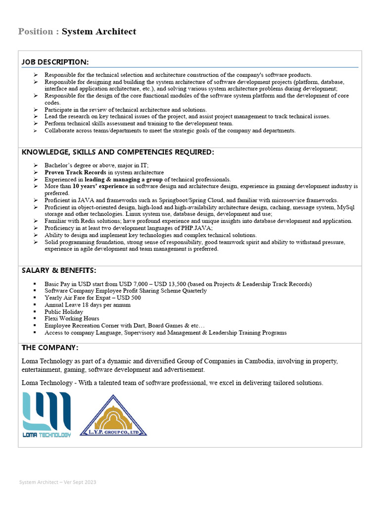 System Architect Job Profile | PDF | Databases | Software Framework